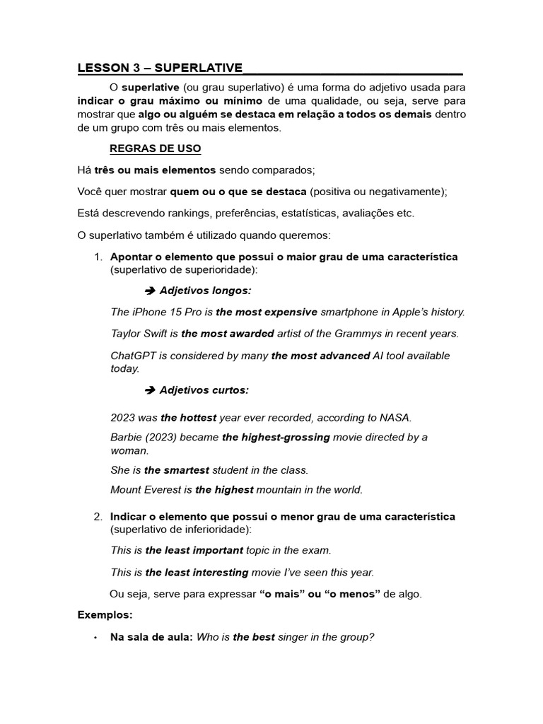 LESSON 3 - SUPERLATIVE Student | PDF