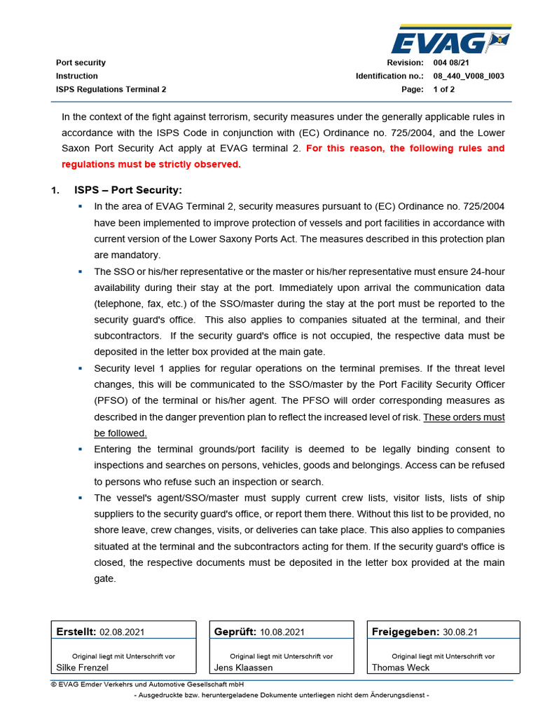 ISPS Regeln Terminal 2 (Englisch) | PDF | Identity Document | National Security