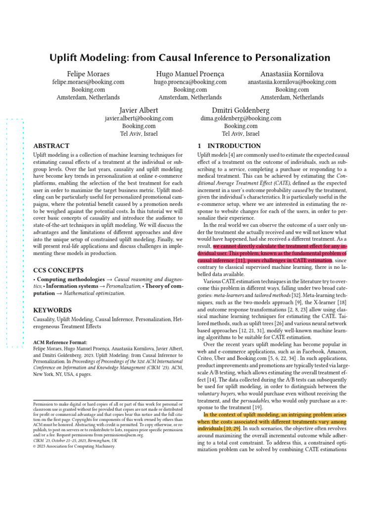 Uplift Modeling from Causal Inference to Personalization | PDF | Machine Learning | Data Mining