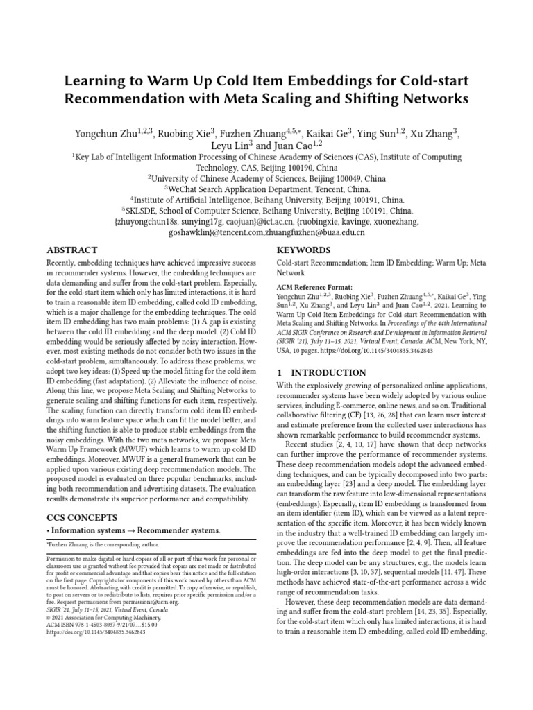 Learning To Warm Up Cold Item Embeddings For Cold-Start Recommendation With Meta Scaling and ...