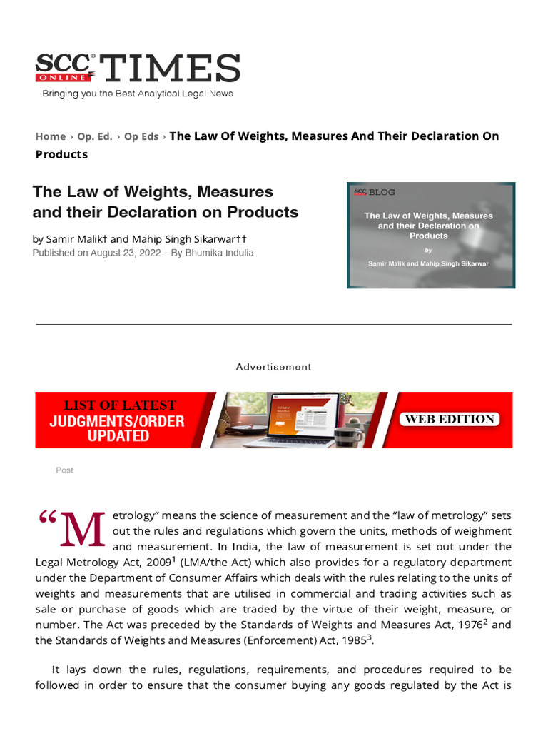The Law of Weights, Measures and Their Declaration On Products - SCC ...