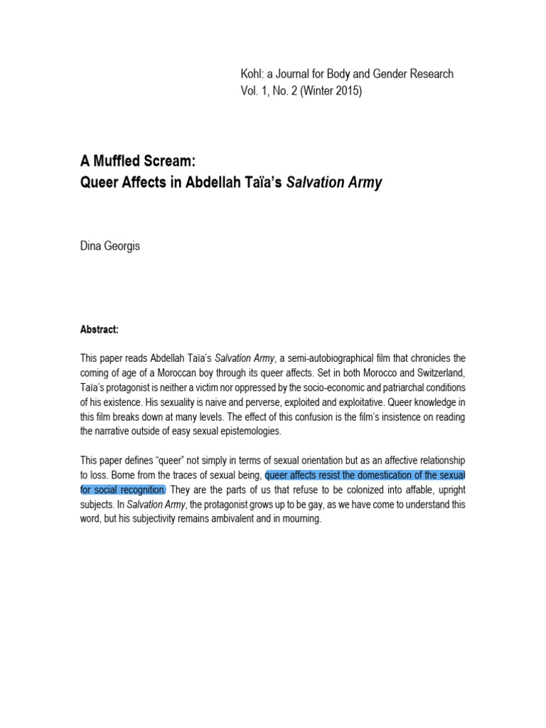 Georgis - 2015 - A Muffled Scream Queer Affects in Abdellah Taïa's ...