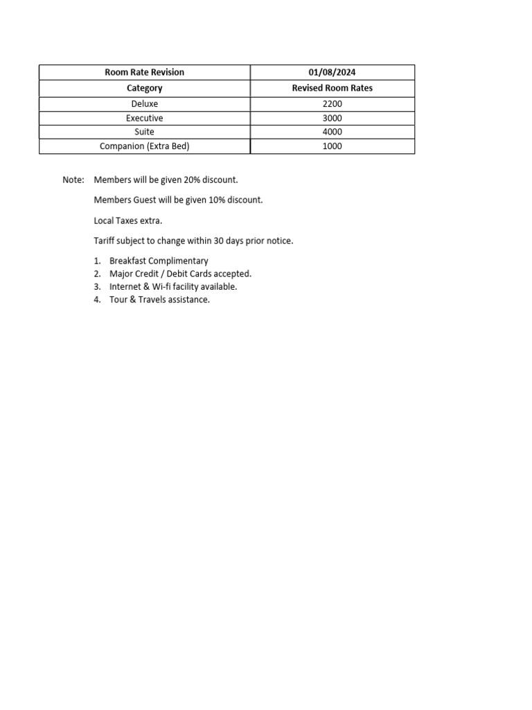 Revised Room Rate - Final | PDF