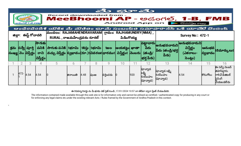 17-Jan-2024 - Meebhoomi 1-బి అడంగల్42 | PDF