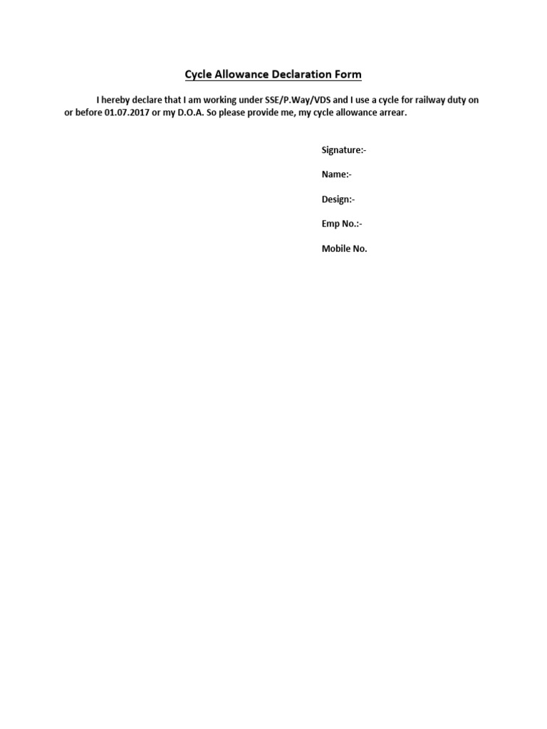 Cycle Allowance Declaration Form | PDF