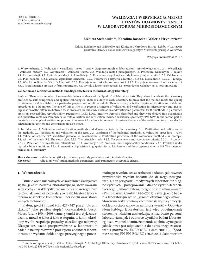 Walidacja I Weryfikacja Metod I Testów | PDF