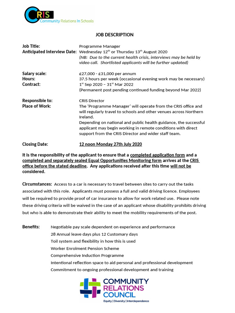 Programme Manager - Job Description | PDF | Peacebuilding | Strategic ...