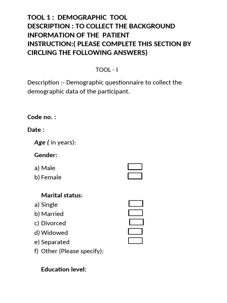 Demographic Questionnaire For Schizophrenia Patients 2 | PDF