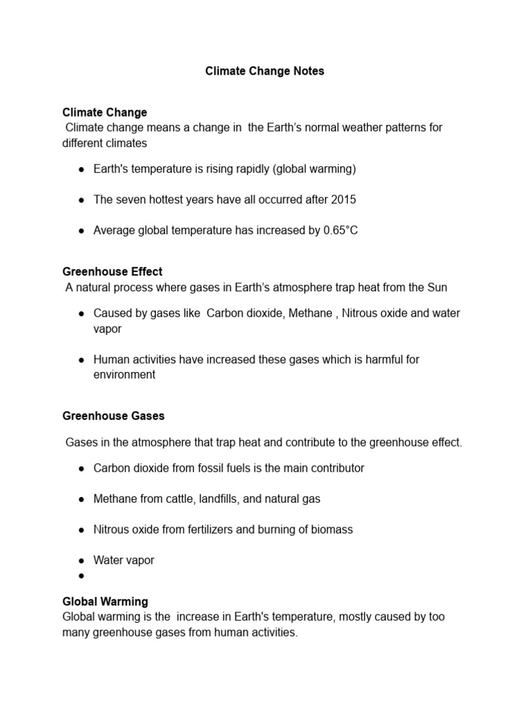 Climate Change notes | PDF | Climate Change | Greenhouse Gas