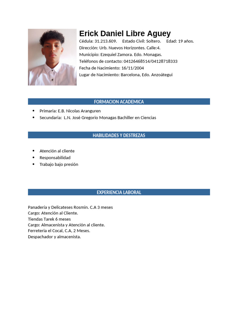 Currículum Erick Libre | PDF