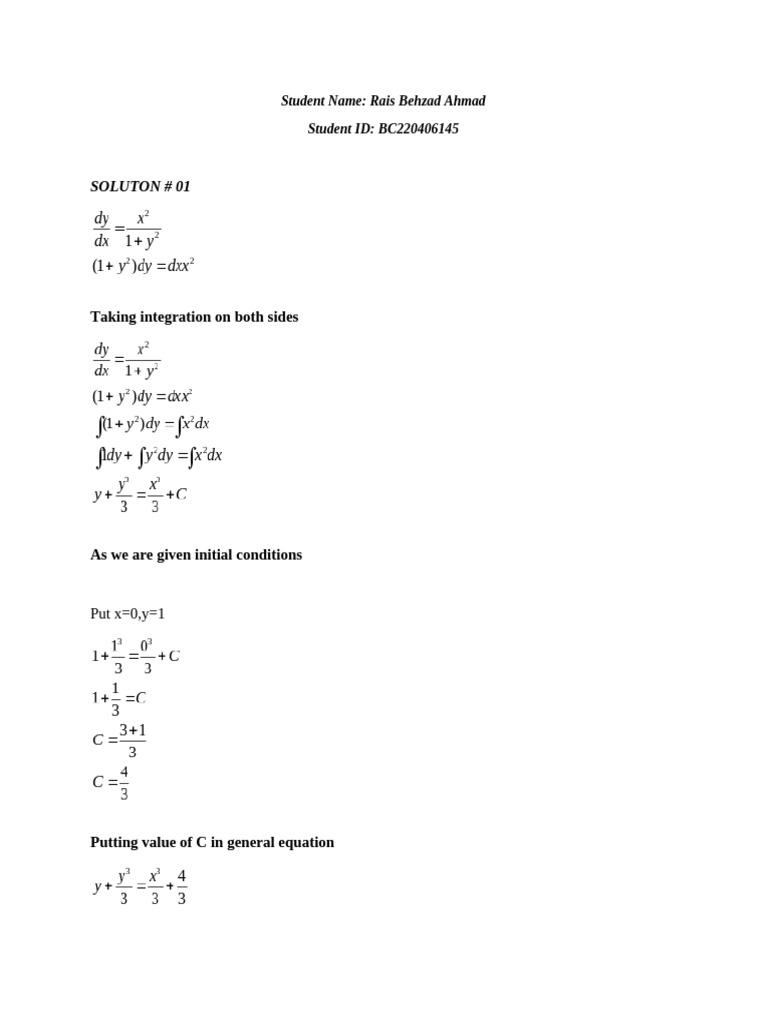 MTH401 Assignment 1 BC220406145 | PDF