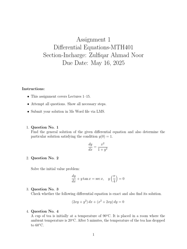 Assignment MTH401 Section Incharge Zulfiqar | PDF