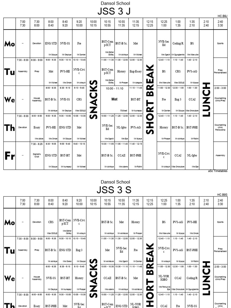JSS3 3RD Term Class Timetable | PDF | Igbo People