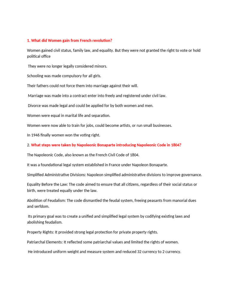 Women in France & Napoleonic Code | PDF