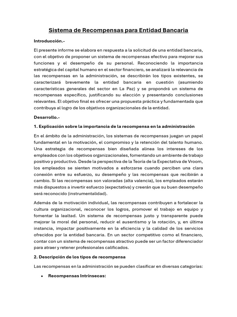 Sistema de Recompensas para Entidad Bancaria | PDF | Bancos | Motivación