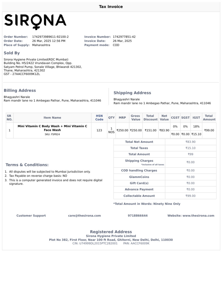 Sirona_Invoice_1742977851-42 | PDF | Payments | Taxes