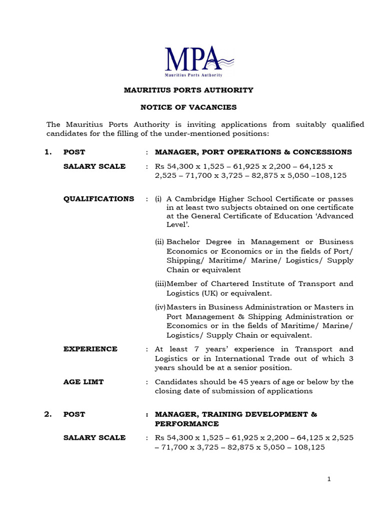 Notice of Vacancies MPA | PDF | Logistics | Qualifications