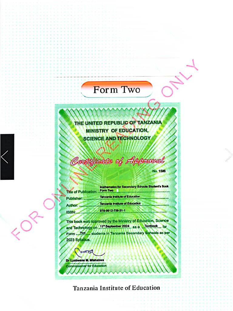 Maths Form II Book New Syllabus TIE | PDF