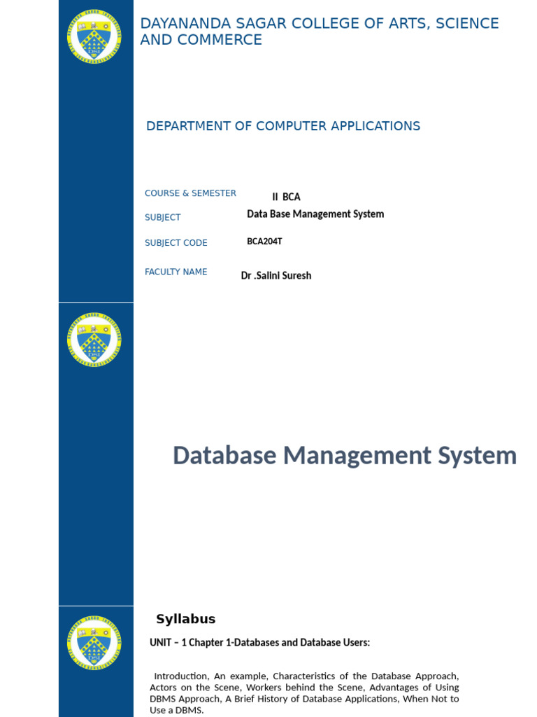 DBMS Unit 1 Chapter 1 | PDF | Databases | Sql