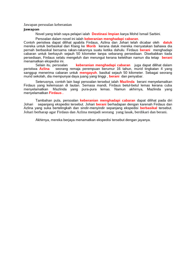 Persoalan Keberanian dalam Destinasi Impian | PDF