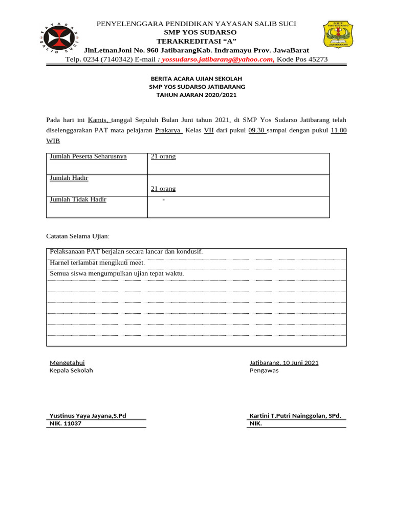 Berita Acara Pat Prakarya | PDF