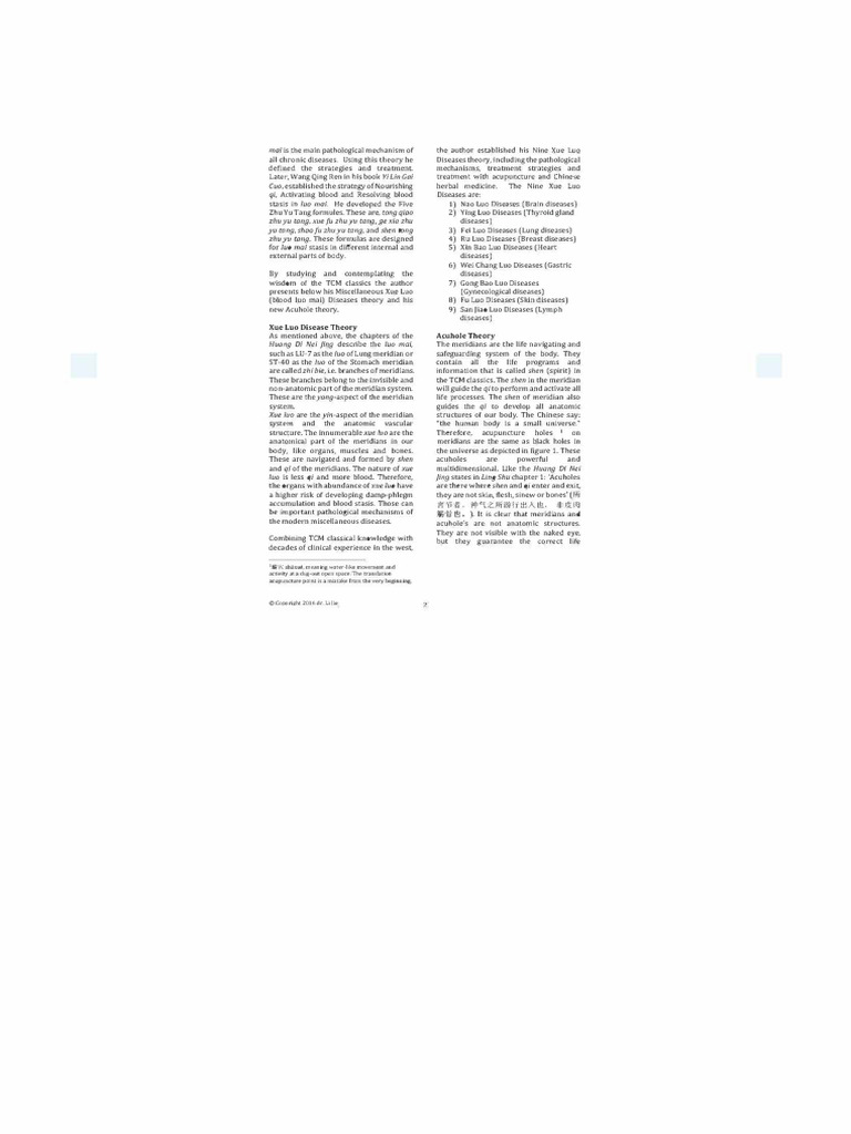 Xue Luo Disease and Acuhole Theory | PDF | Traditional Chinese Medicine ...