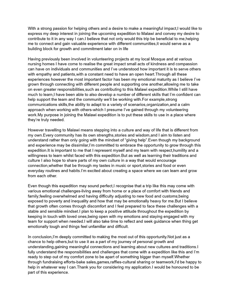 Application for Malawi Expedition | PDF | Mindset | Psychological Concepts