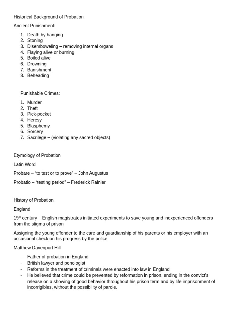 Historical Background of Probation | PDF | Probation | Penology
