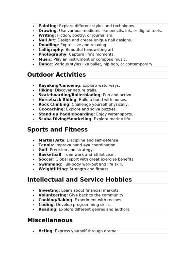 Hobbies Pdf