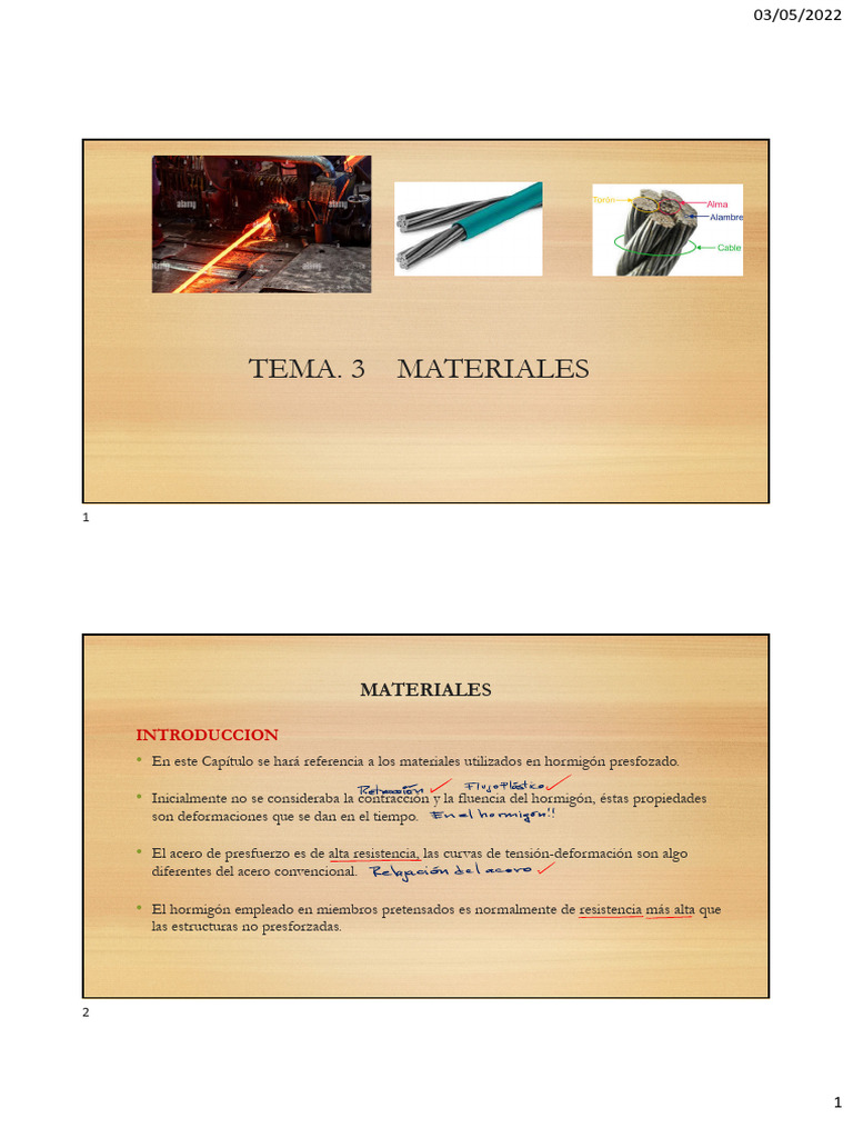 Tema 3 Materiales 1 - 2022 | PDF | Hormigón pretensado | Acero
