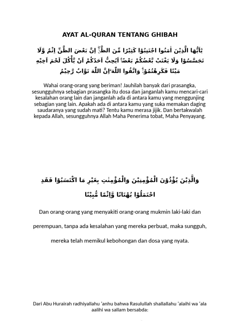Ayat Al-Quran tentang Ghibah | PDF