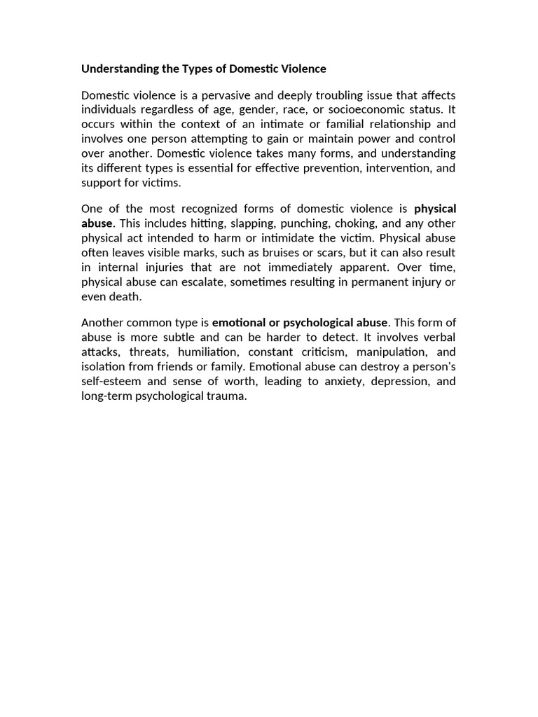 Understanding The Types of Domestic Violence | PDF