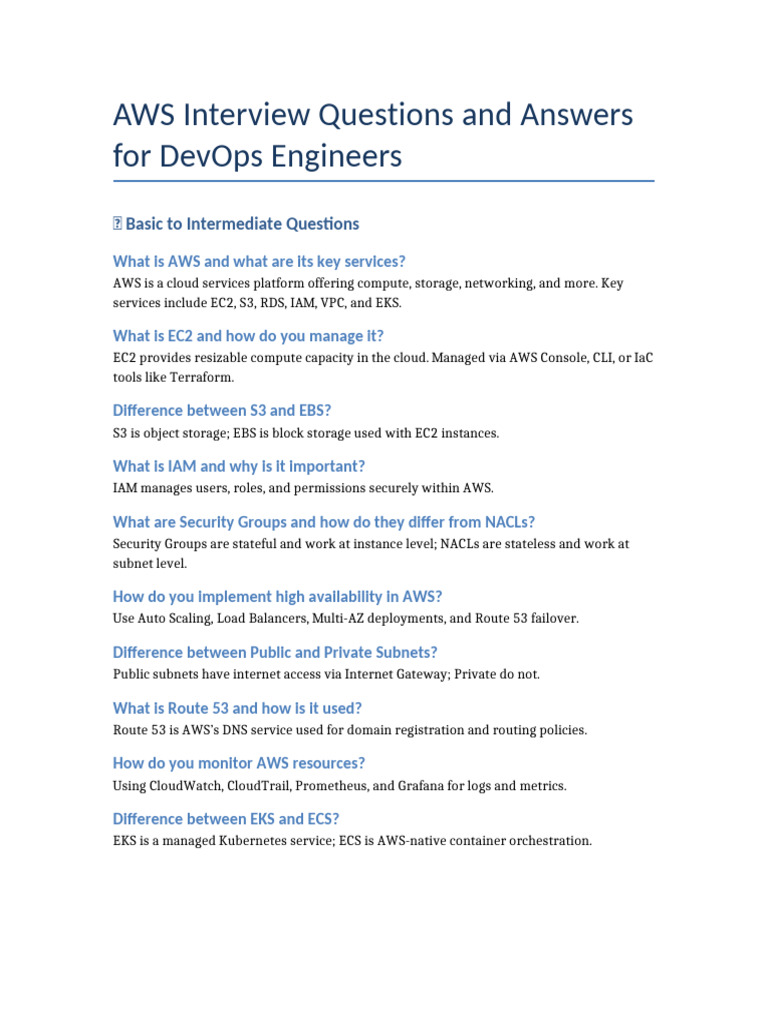 AWS Interview QA For DevOps 20250404 | PDF