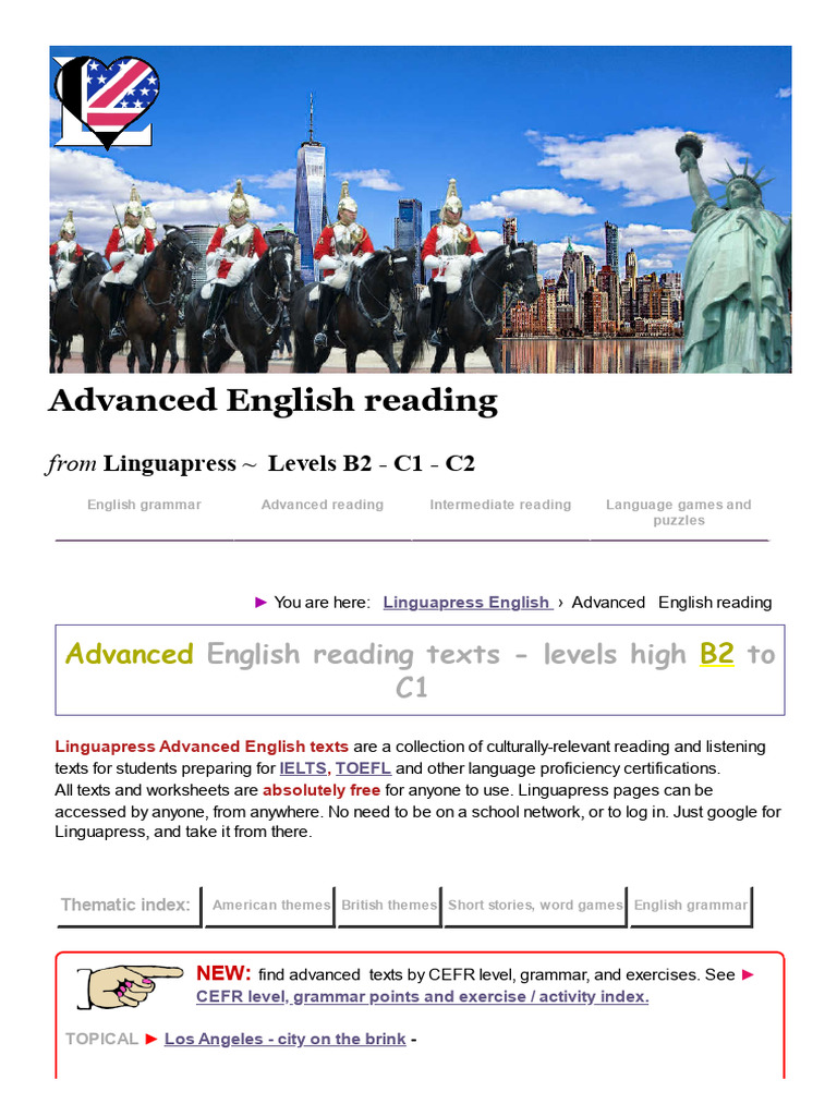 Advanced Level English Reading - B2, C1 and C2 Texts For Students ...