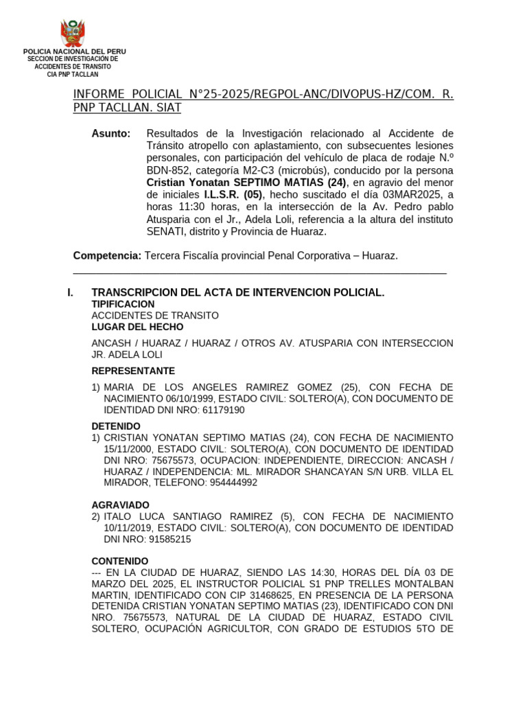 INFORME POLICIAL DE CORONADO | PDF | Tráfico | Velocidad