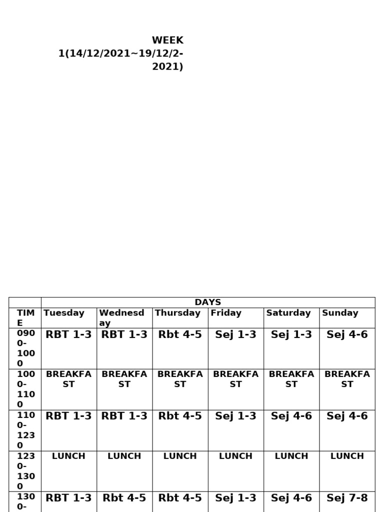 Revision Timetable T1 2022 | PDF