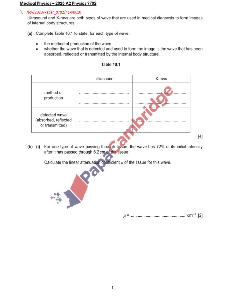 2023 Medical Physics A2 Physics 9702 | PDF