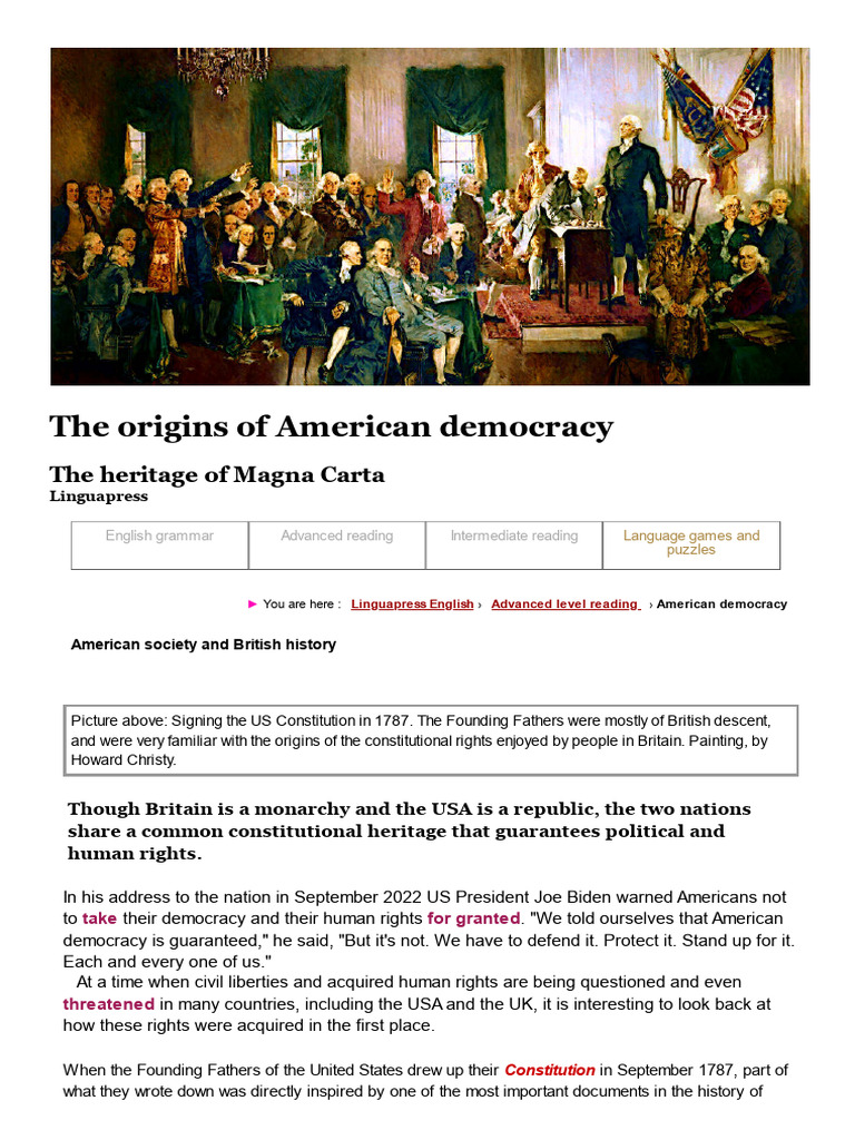 The Origins of American Democracy | PDF | Republic | Constitution