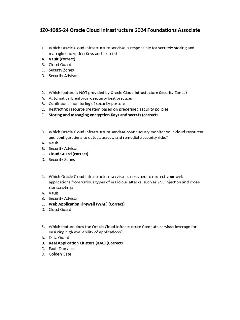 Questionario 1Z0-1085-24Oracle Cloud Infrastructure 2024 Foundations ...