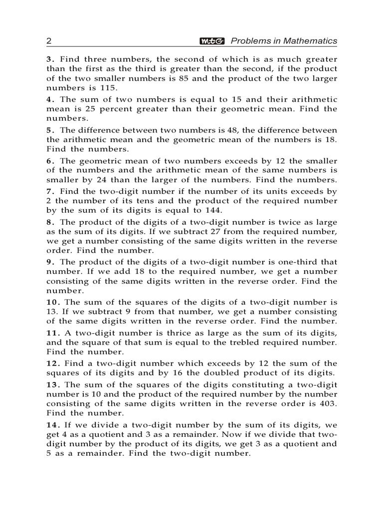Problems in Mathematics Prilepko-007-009 | PDF | Numbers | Arithmetic Mean