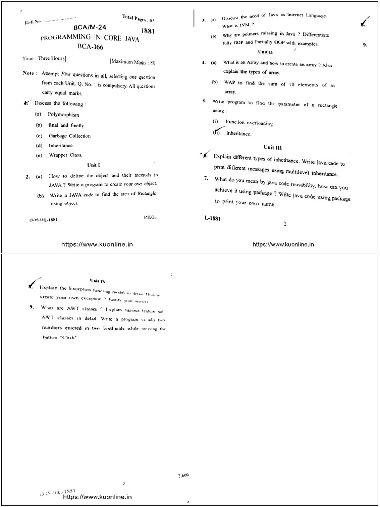 Bca 6 Sem Programming In Core Java 1881 May 2024 1 5 Files Merged Pdf Class Computer