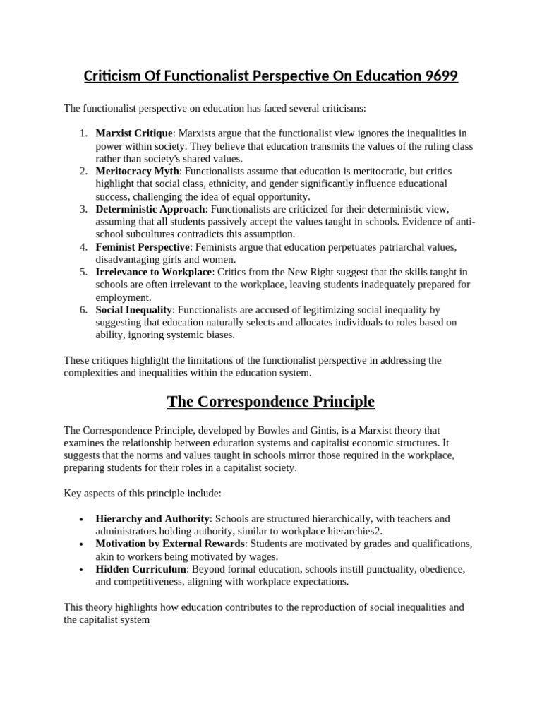 Critiques of Functionalist Education Theory | PDF | Social Inequality ...