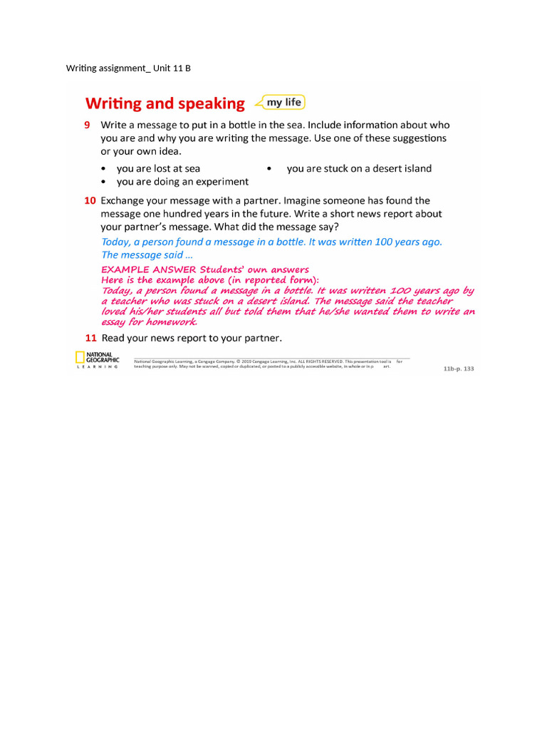 Unit 11B - Writing Assignment | PDF