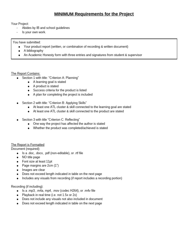 Personal Project Report Requirements | PDF