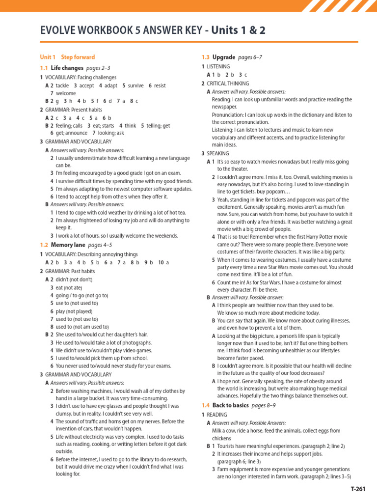 EVOLVE WORKBOOK 5 ANSWER KEY - Units 1 & 2 | PDF | Underwater Diving ...