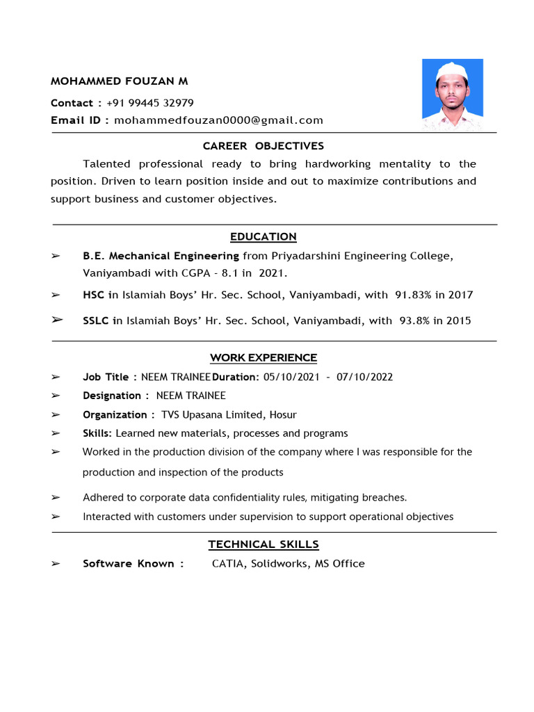 Mohammed Fouzan's Resume Overview | PDF