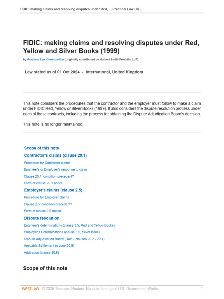 FIDIC Claims & Dispute Resolution Guide | PDF | Arbitration | Adjudication