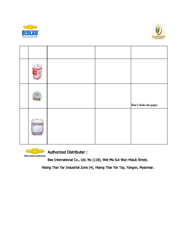 Ecolab Product's Information - Golden Bakery International - Fc897e8e d064 4417 812d ...