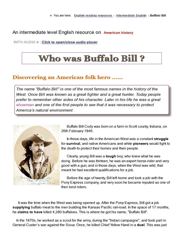 Buffalo Bill's Story - Intermediate B2 English Text 2025 | PDF ...