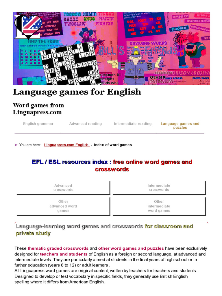 Language Games For English, Puzzles and Quizzes | PDF | English As A ...